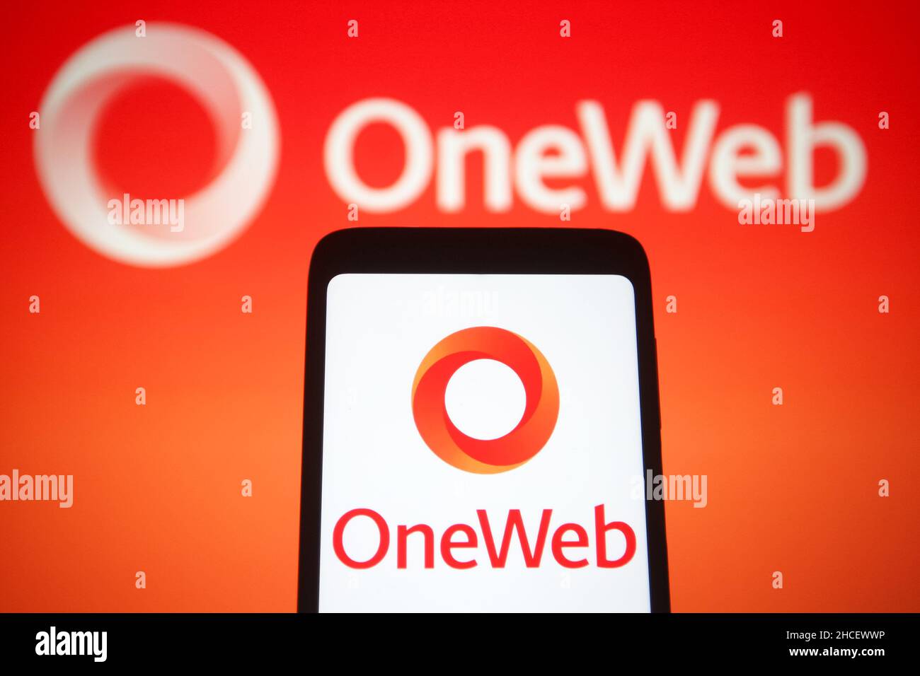 In this photo illustration, OneWeb satellite constellation is seen on a ...