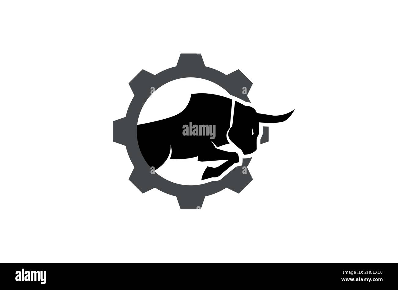 Creative Bull Gear Logo Design Silhouette Symbol Vector Illustration ...