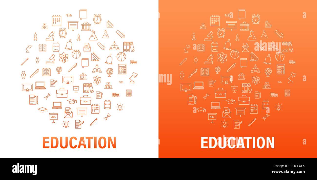 Round set icon education for mobile app design. Online course line icon ...