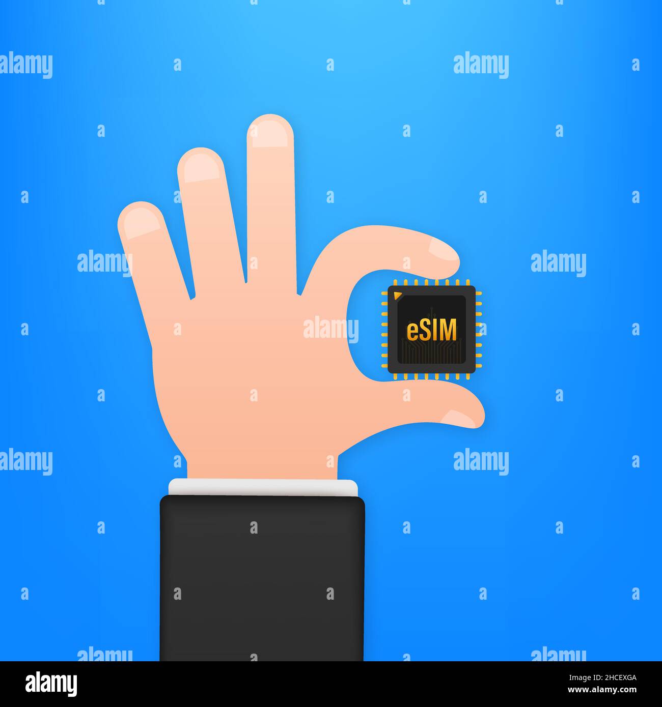 eSIM Embedded SIM card with hands icon symbol concept. new chip mobile ...