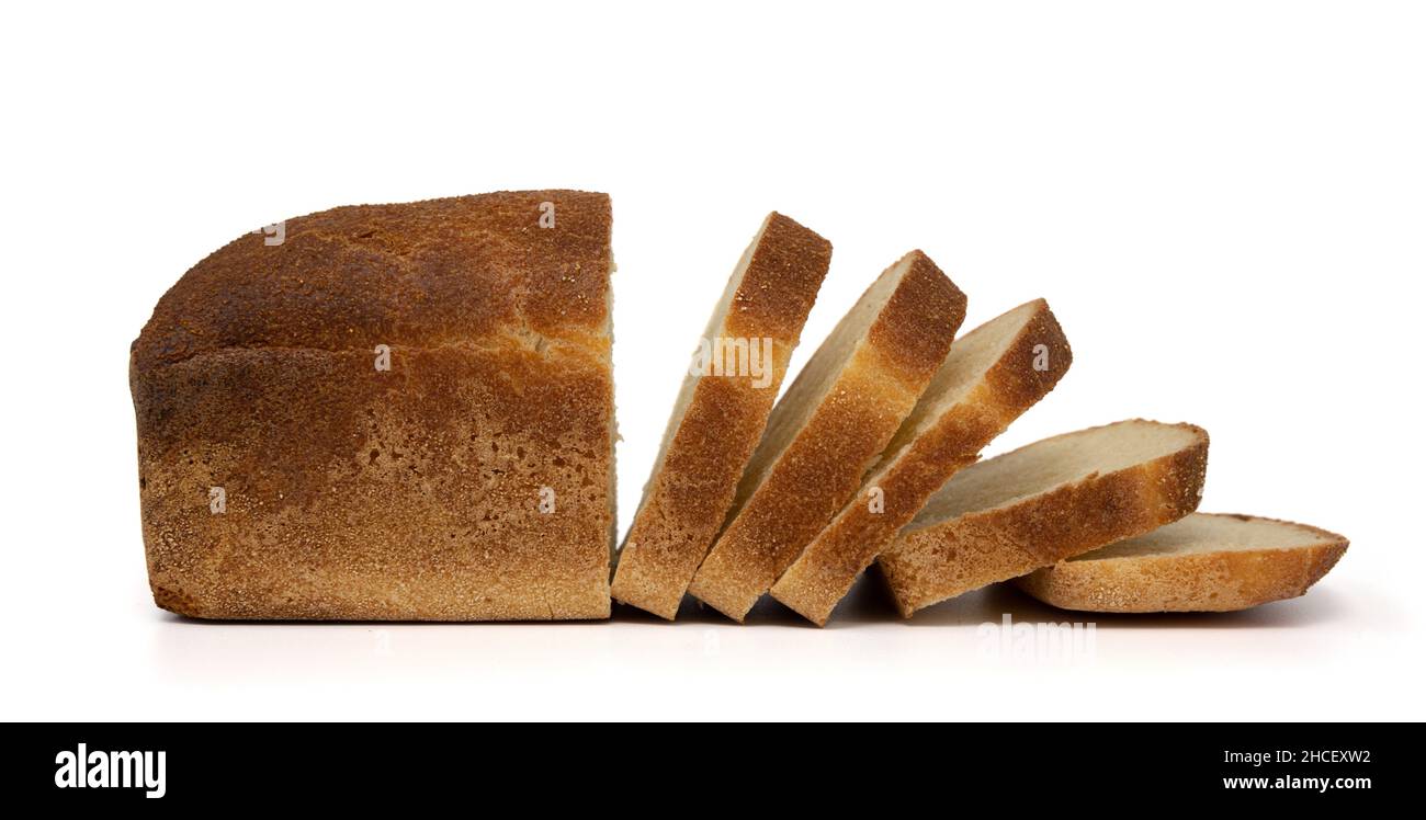 fresh bread slice isolated on white, delicious loaf of grain bread ...