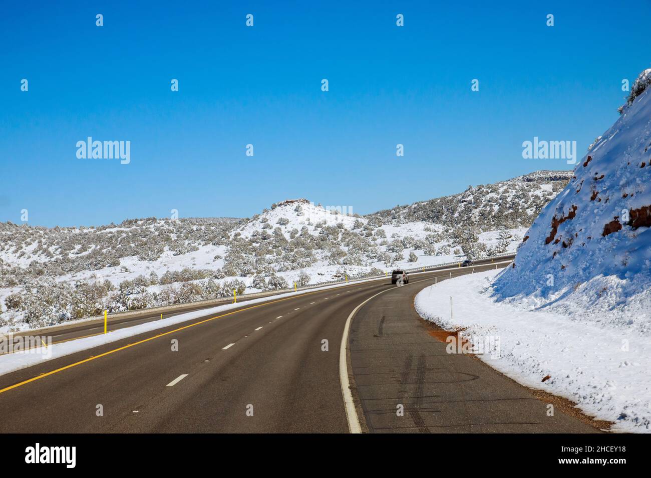 Panorama view of snowy mountain desert after the snowstorm in Arizona ...