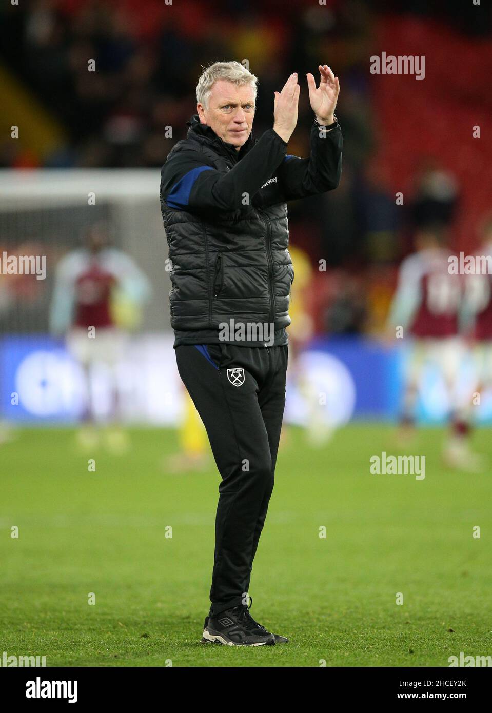 West Ham United manager David Moyes applauds the fans after the Premier ...