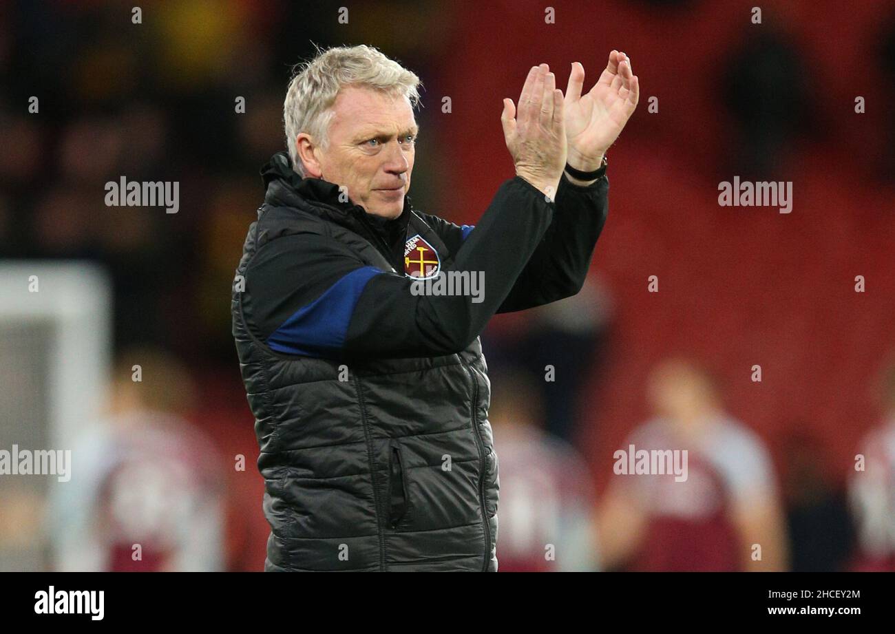 West Ham United manager David Moyes applauds the fans after the Premier ...