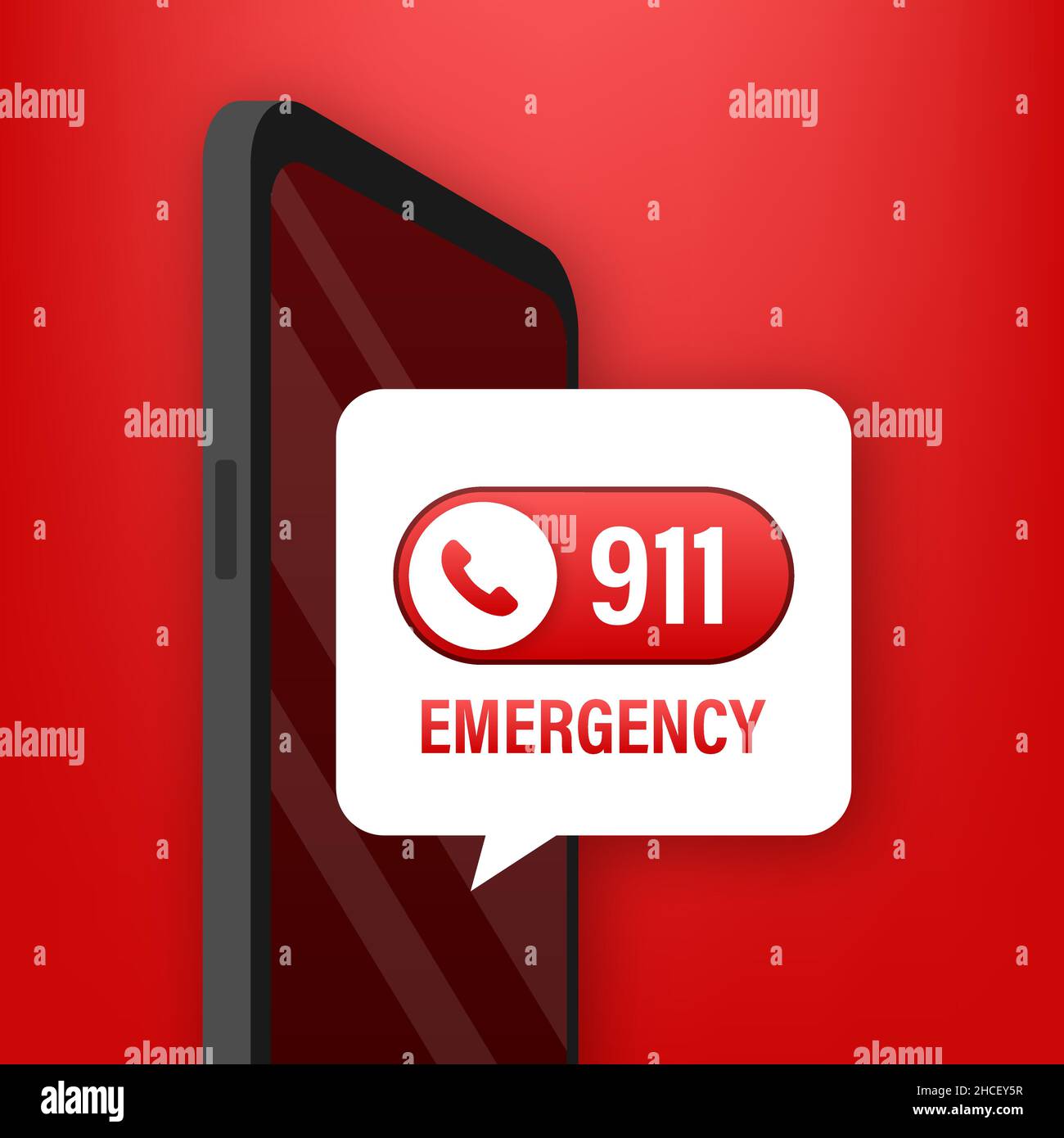 911 smartphone in flat style. Call icon vector. Hand holding smartphone ...