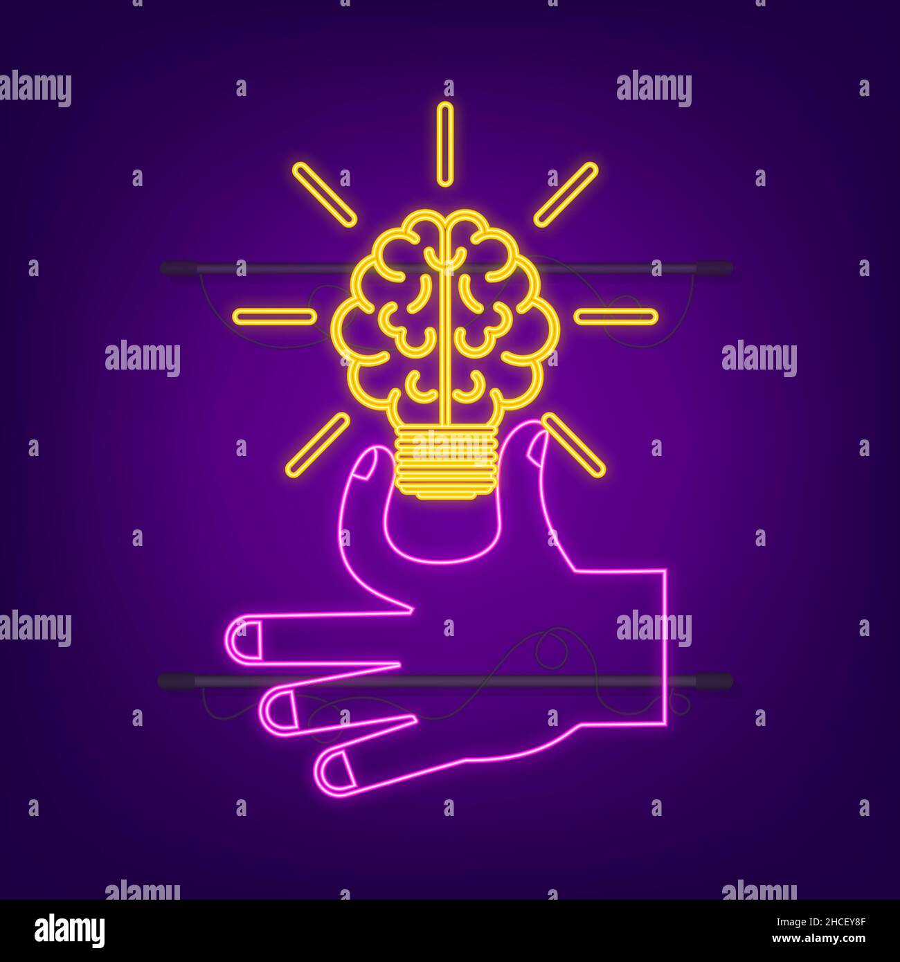 Light bulb neon icon with hand. lamp, incandescent bulb. Vector stock ...