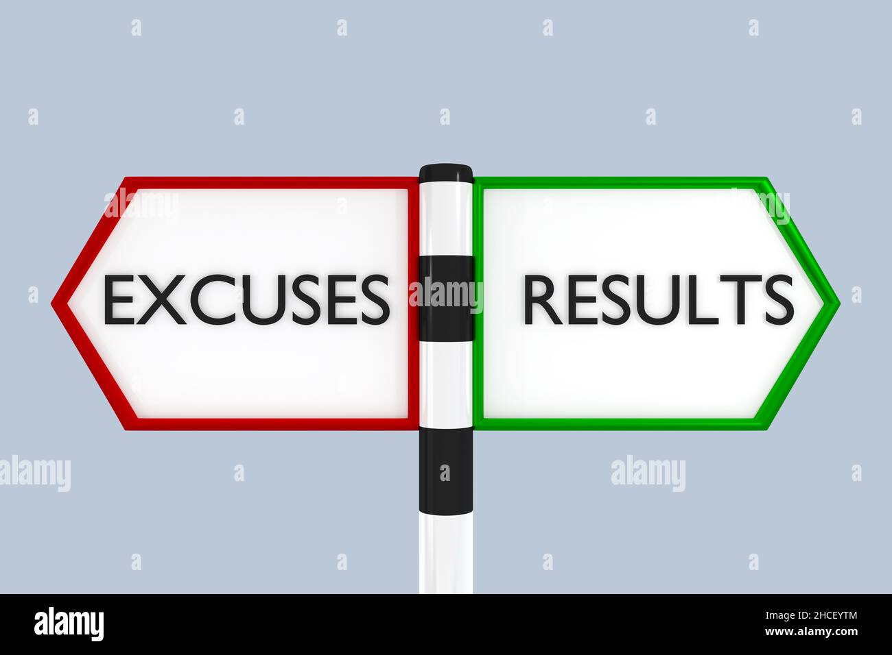 3D illustration of two road signs, pointing in two opposite directions ...