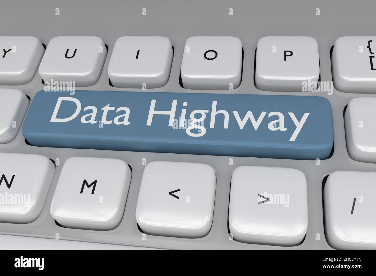 3D illustration of computer keyboard with the script Data Highway on a ...