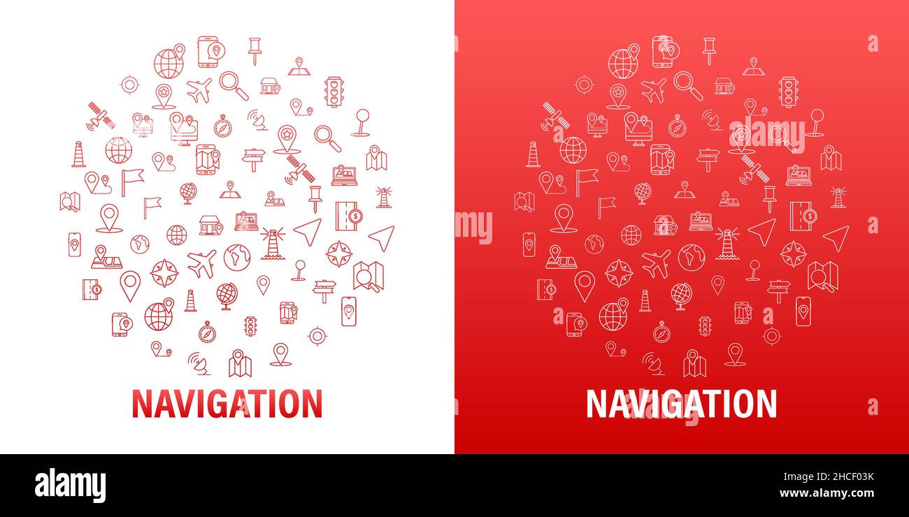 Navigation and Map line icons round set. Vector stock illustration ...