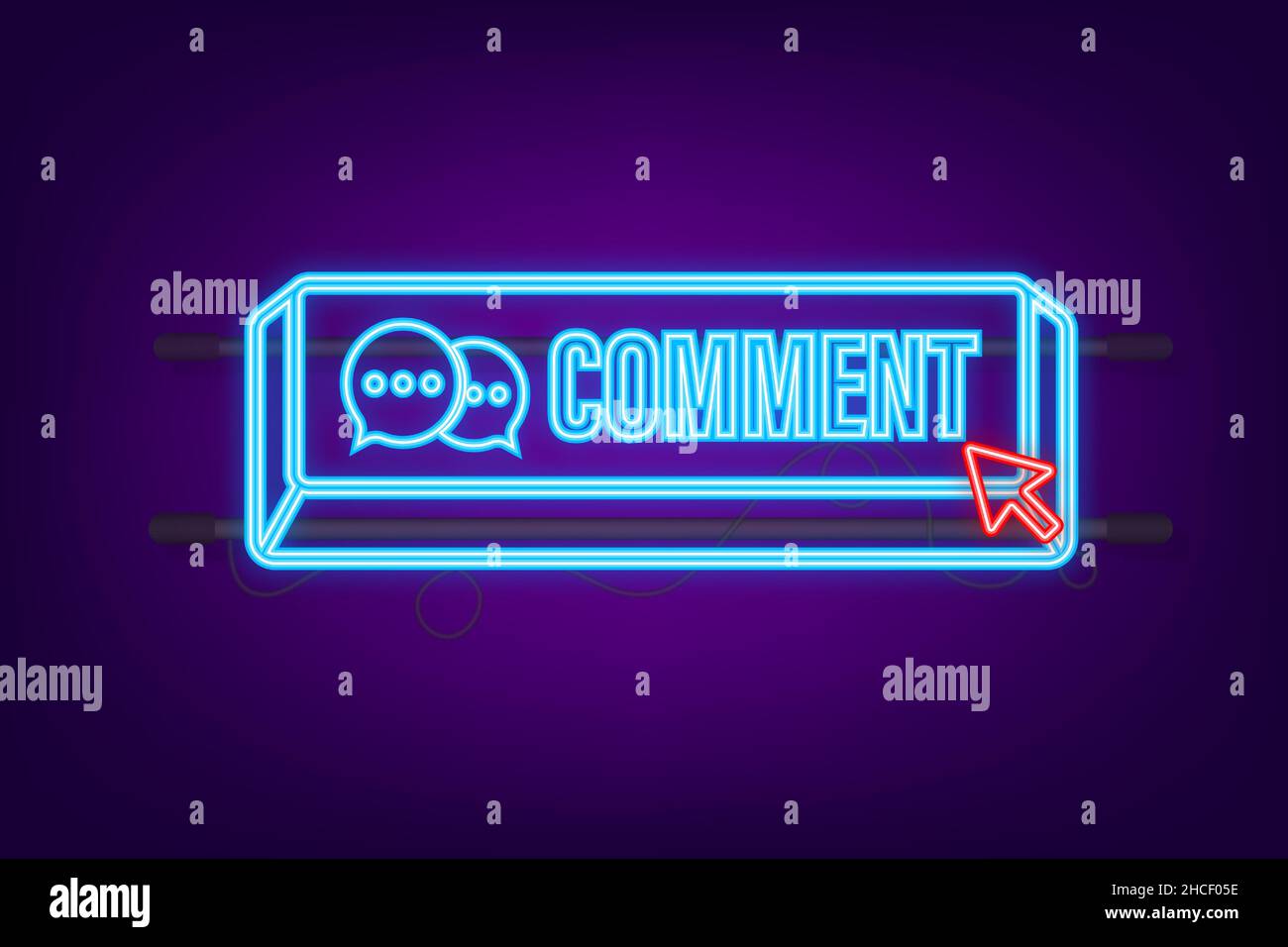 Flat blue neon comment button. Flat vector. Computer mouse click ...