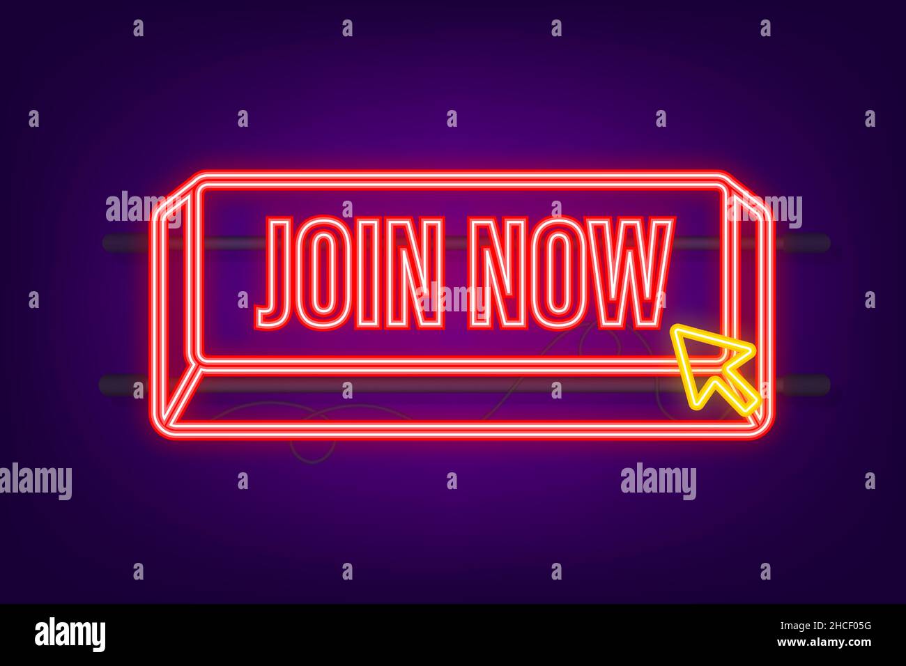Modern icon with neon join now button on white background for banner ...