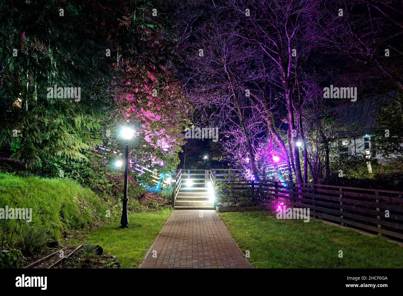 Woodford bridge in the park at night in Devon, England, UK Stock Photo ...