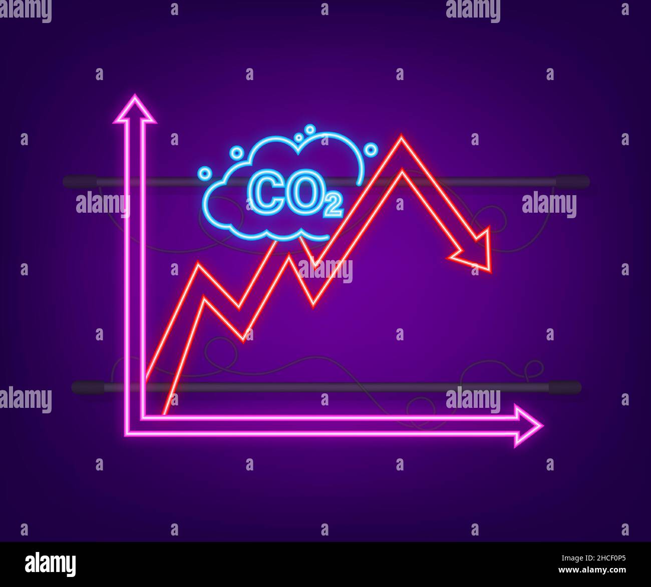 CO2 decrease logo in neon style isolated on empty background. Flat icon on white backdrop ...