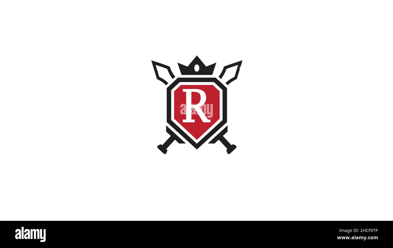 creative shield letter r swords crown logo vector design Stock Vector ...