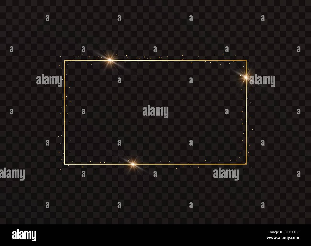Rectangular gold frame with light effects. Vector illustration Stock ...