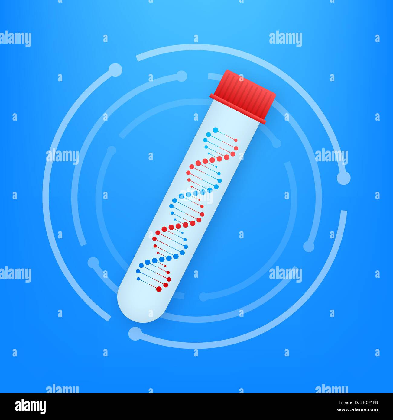 DNA molecule in test tube. Blue icon on white background. Vector ...
