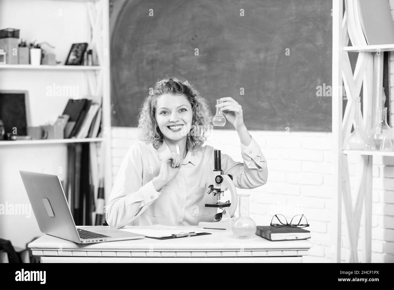 Study microbiology. Back to school. School teacher keep studying every ...