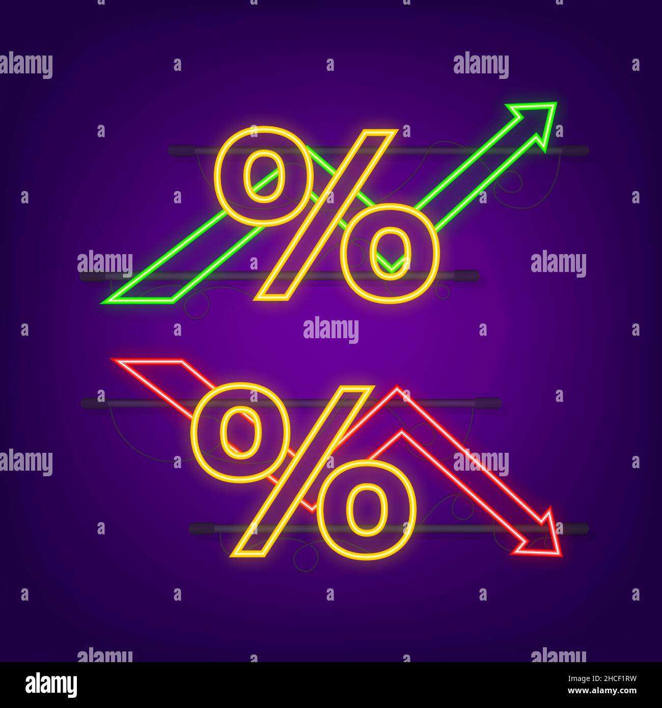 Percent growth chart. Credit percentage symbol. Neon style. Vector ...