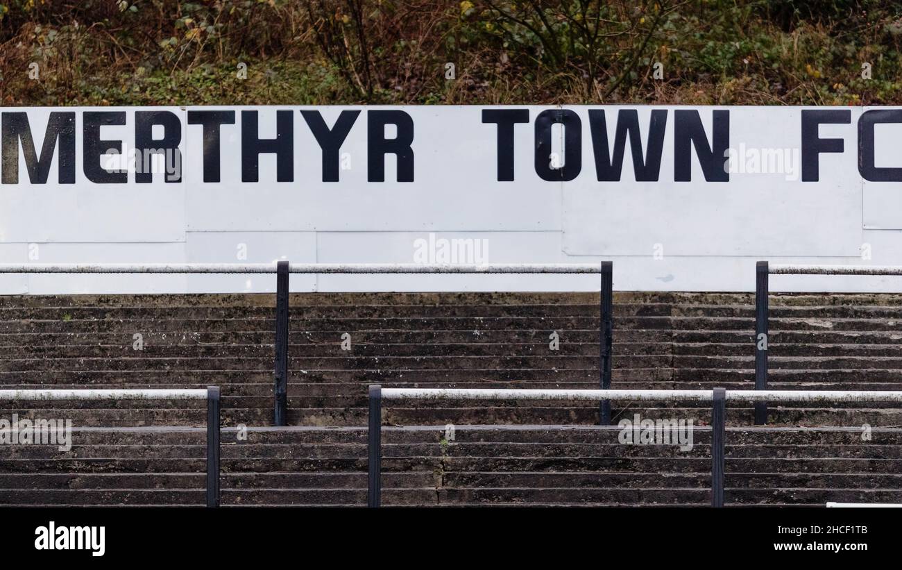 MERTHYR TYDFIL, WALES - 27 DECEMBER 2021: Empty stands during the ...