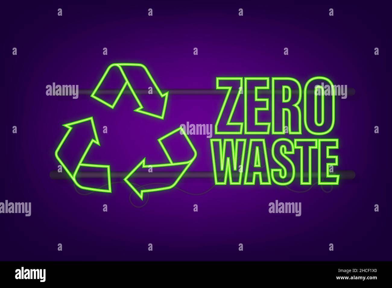 Green zero waste neon sign. Vector logo illustration. Doodle vector ...