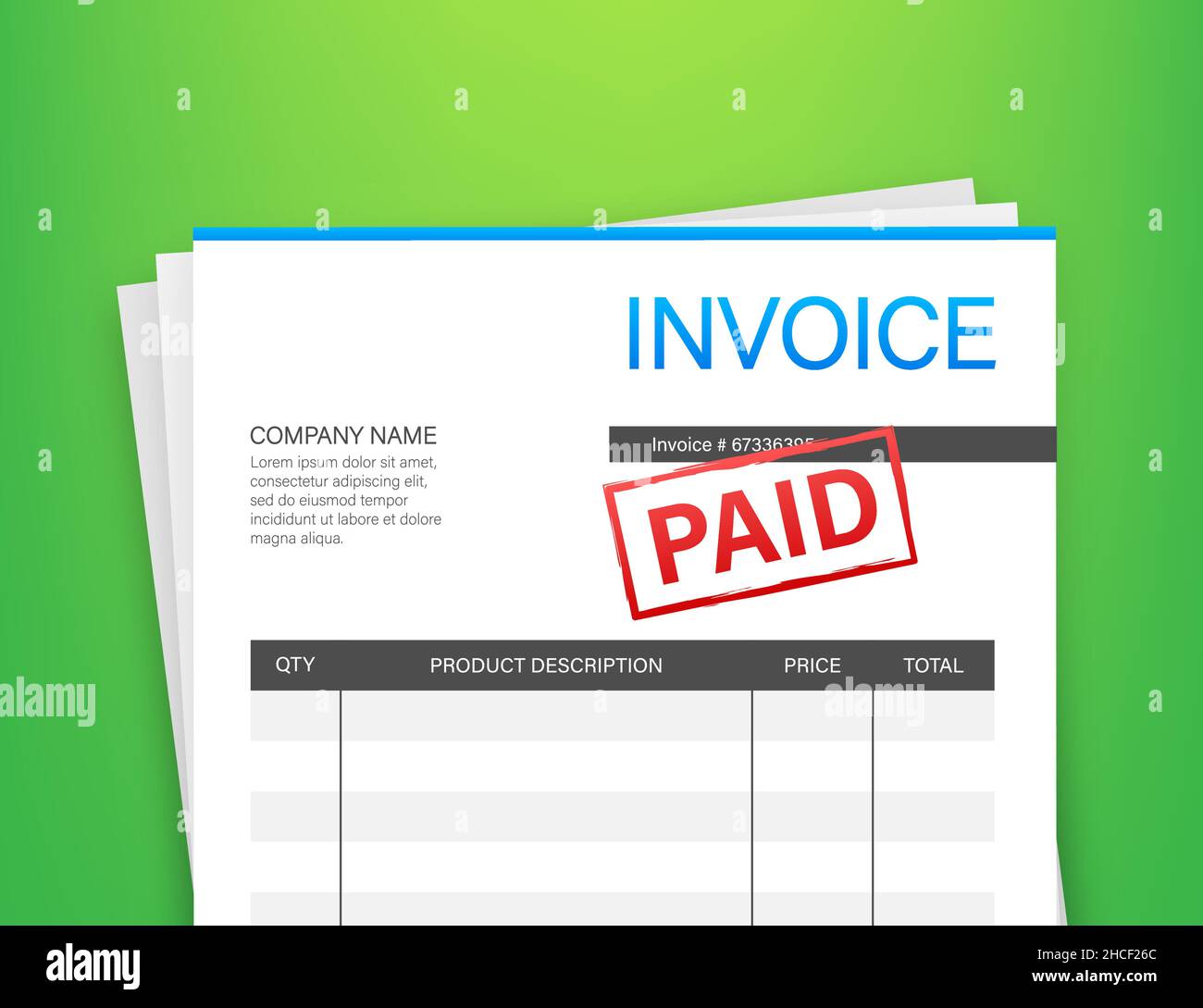 Invoice with paid stamp. Accounting concept. Customer service. Vector ...