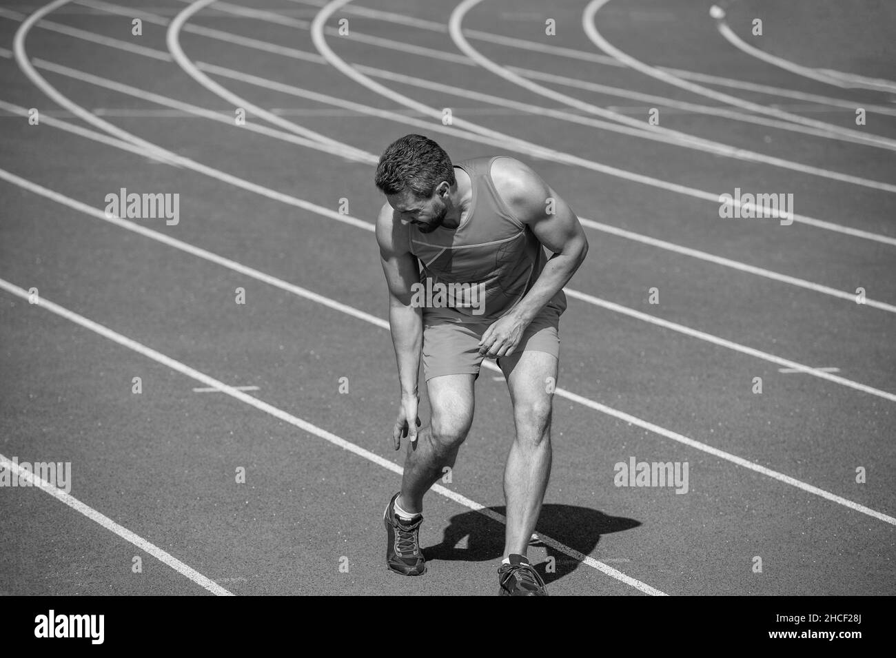 sportsman feel hurt. sharp pain. muscular guy has sport trauma. man ...