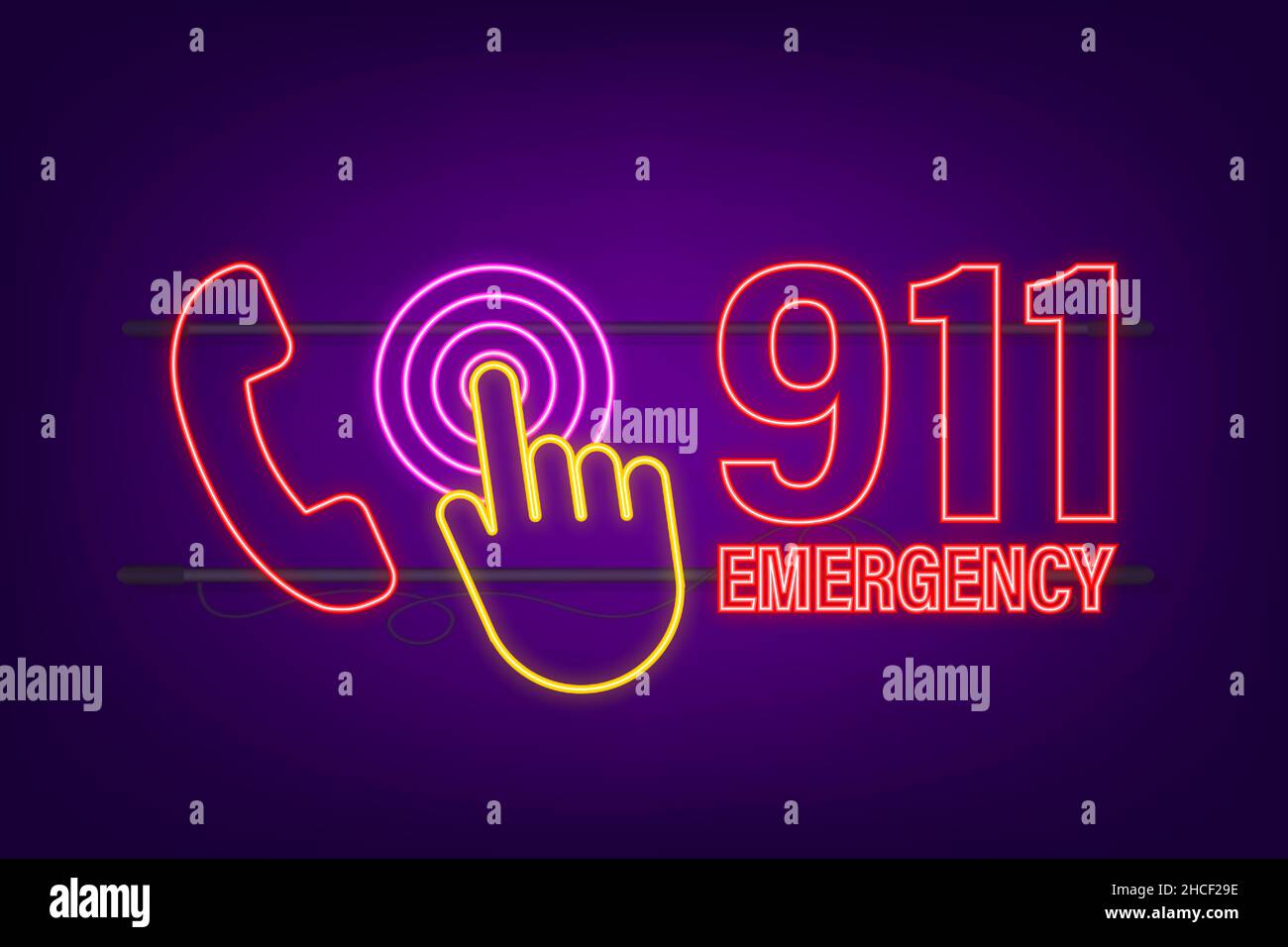 911 call in neon style. Call icon vector. Hand holding smartphone ...