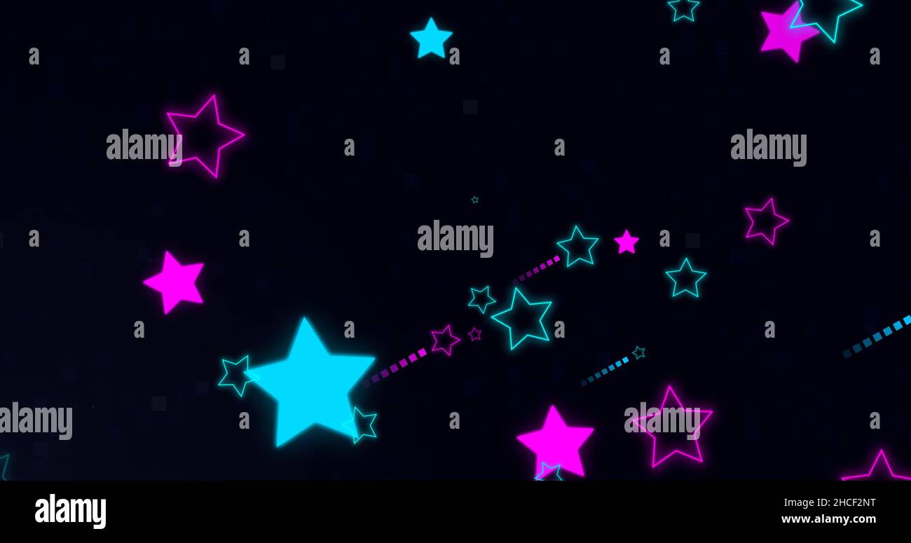 Abstract background with star shaped neon fluorescents floating in the ...