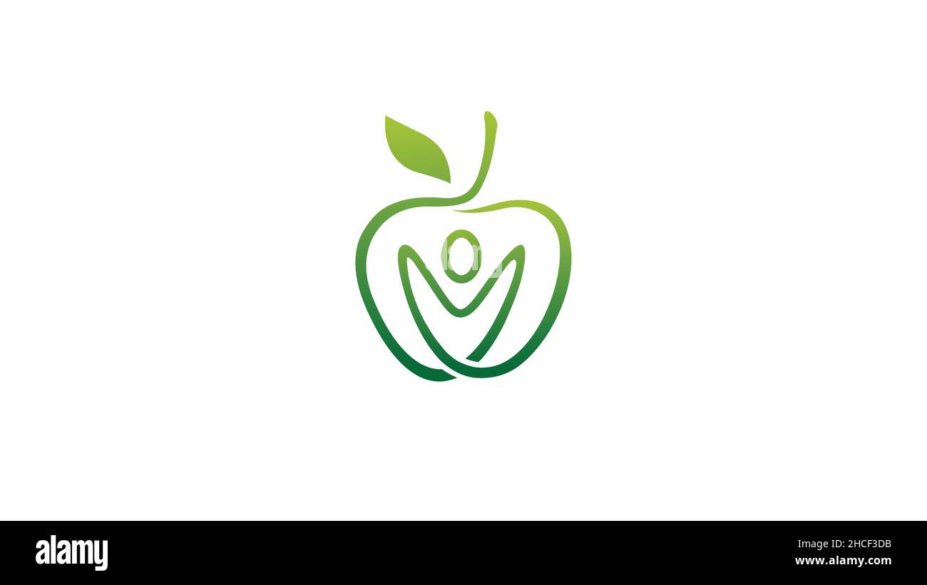 creative green apple fruit human body logo vector design symbol Stock ...