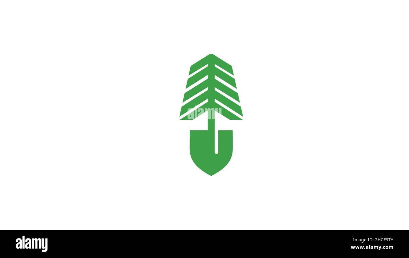 creative cedar tree shovel green leaf ecology logo symbol vector design ...