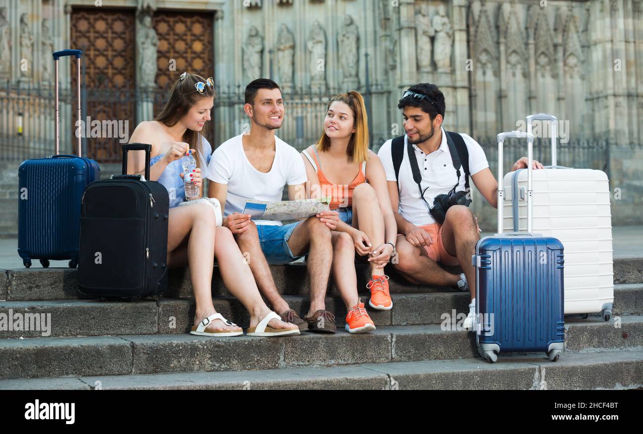 Group smiling friends traveling tour hi-res stock photography and ...