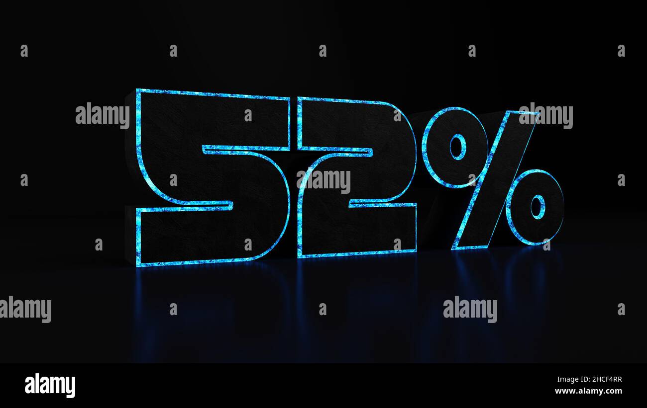 A 3d rendering of 52 percent in glowing mottled blue numerals on a ...