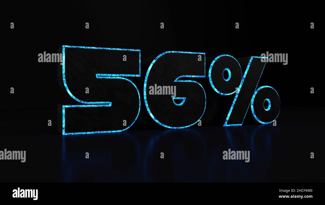 A 3d rendering of 56 percent in glowing mottled blue numerals on a ...
