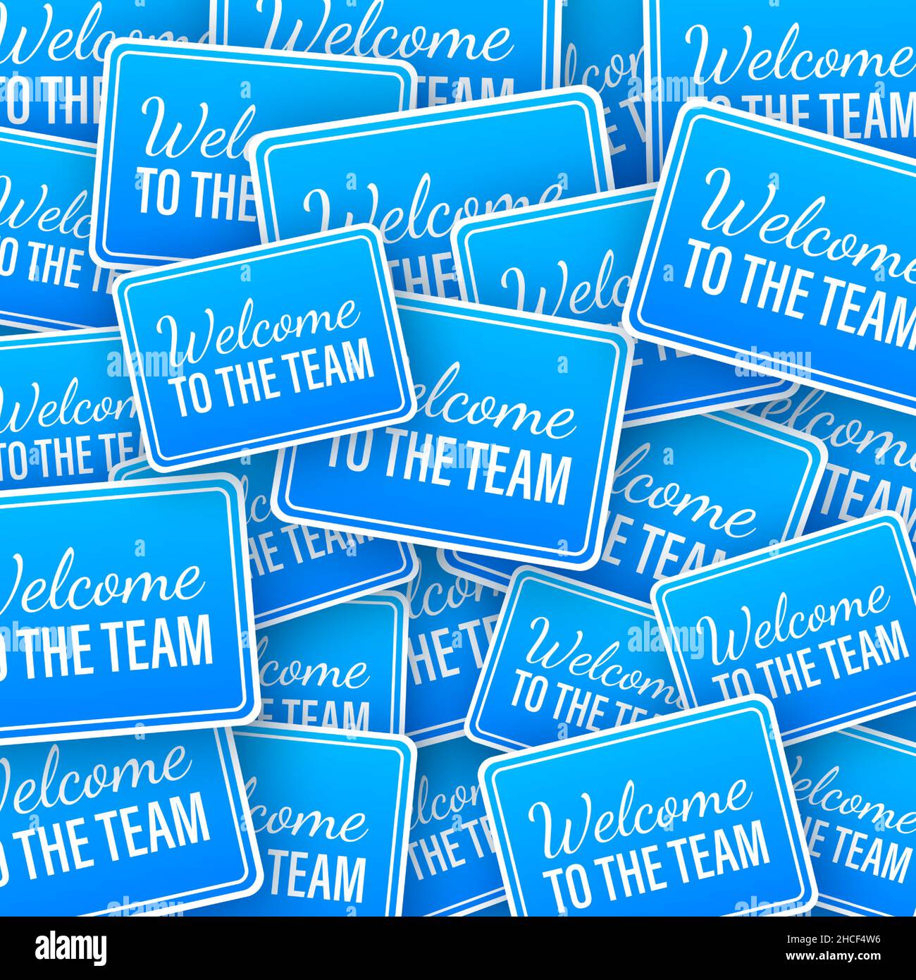 Welcome to the team hanging sign on blue backdrop. Sticker boom style ...