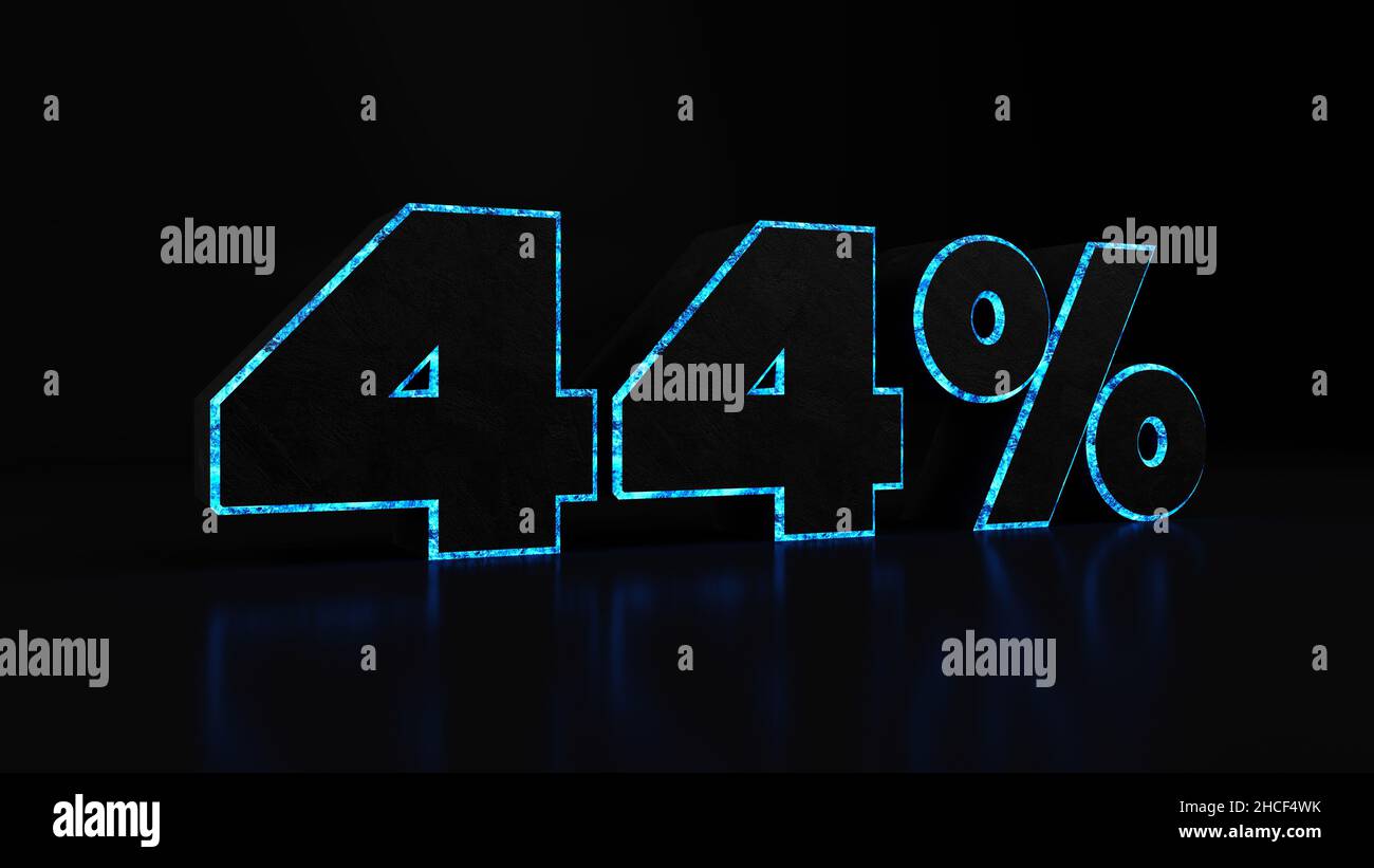 A 3d rendering of 44 percent in glowing mottled blue numerals on a ...