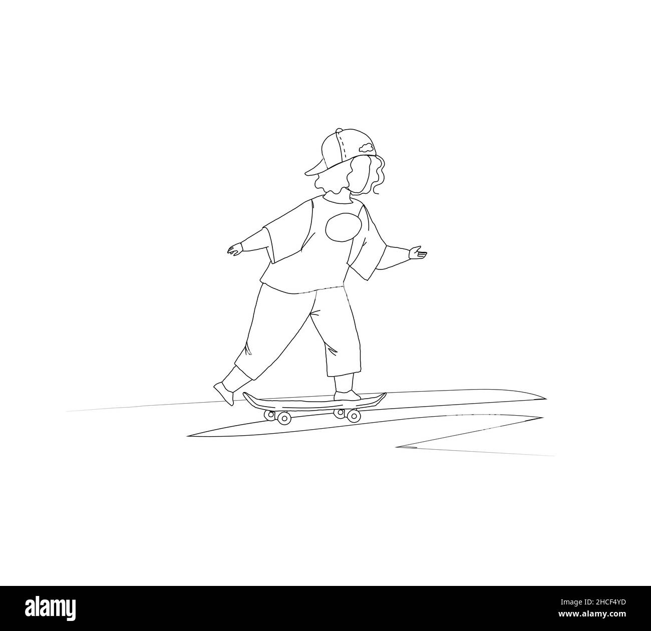 Teenager boy-to-girl riding skateboard outline vector Stock Vector ...