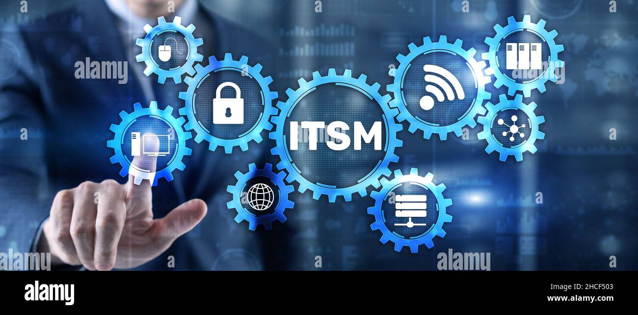 ITSM. Businessman pressing virtual screen IT Service Management ...