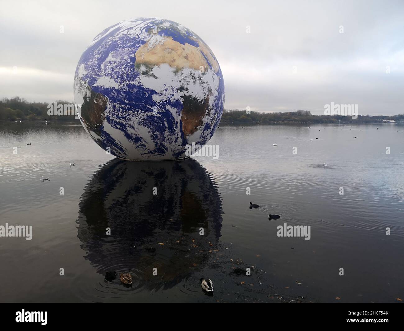 Floating Earth by Luke Jerram in the Pennington Park. Wigan, United ...