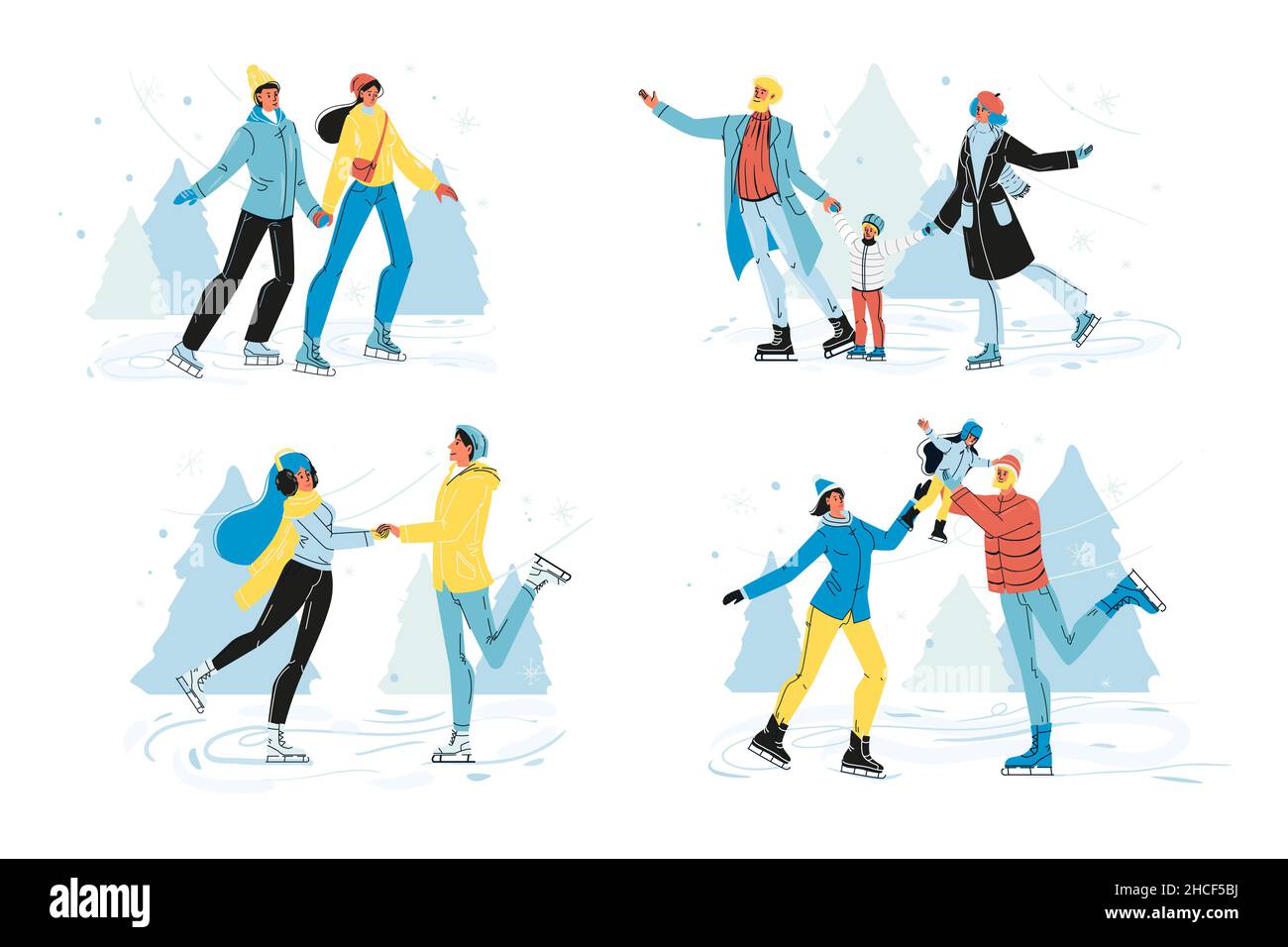 Skating on outdoor rink winter Stock Vector Images - Alamy