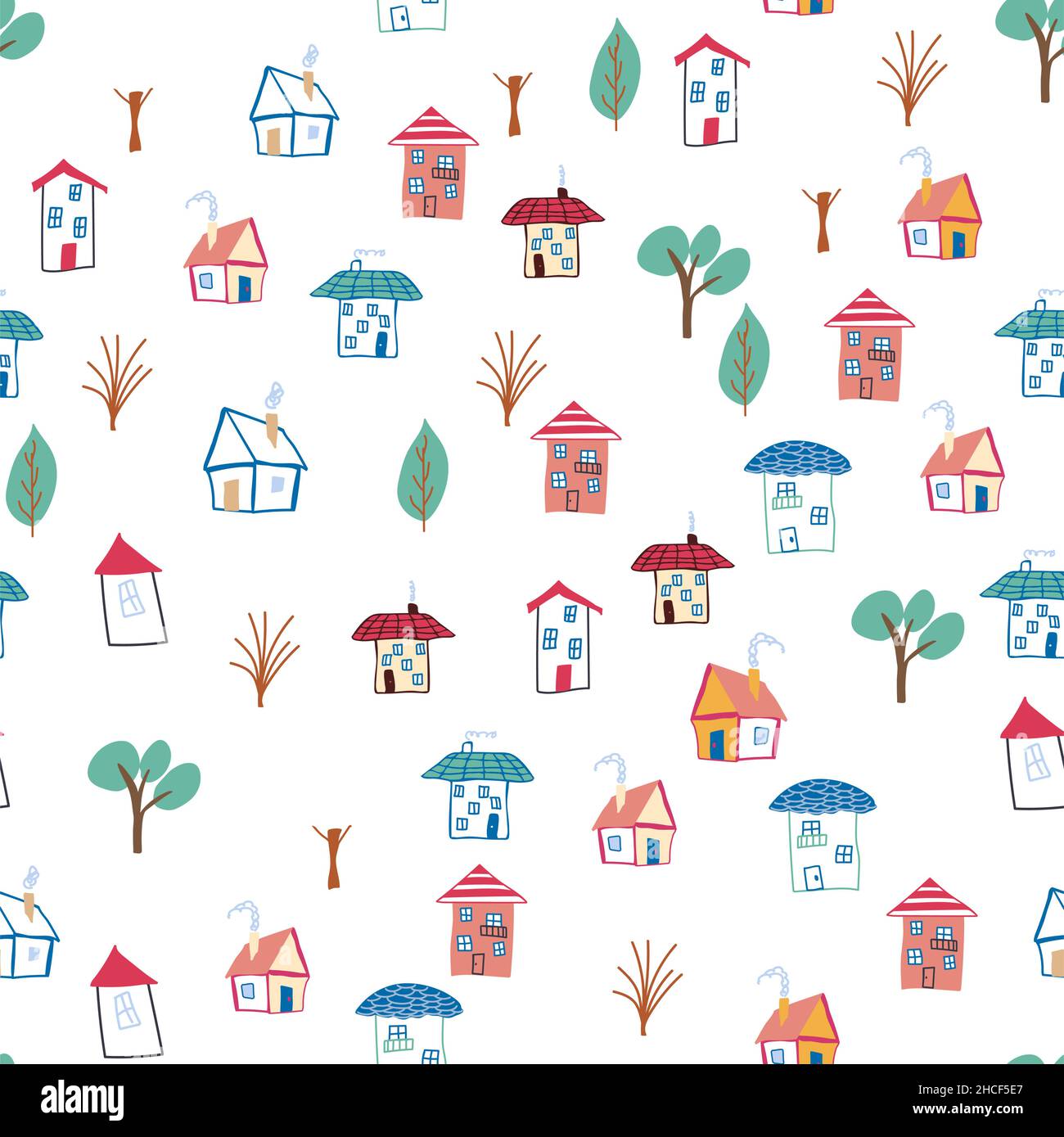 Pattern seamless kids with home doodle coloring element. house pattern ...