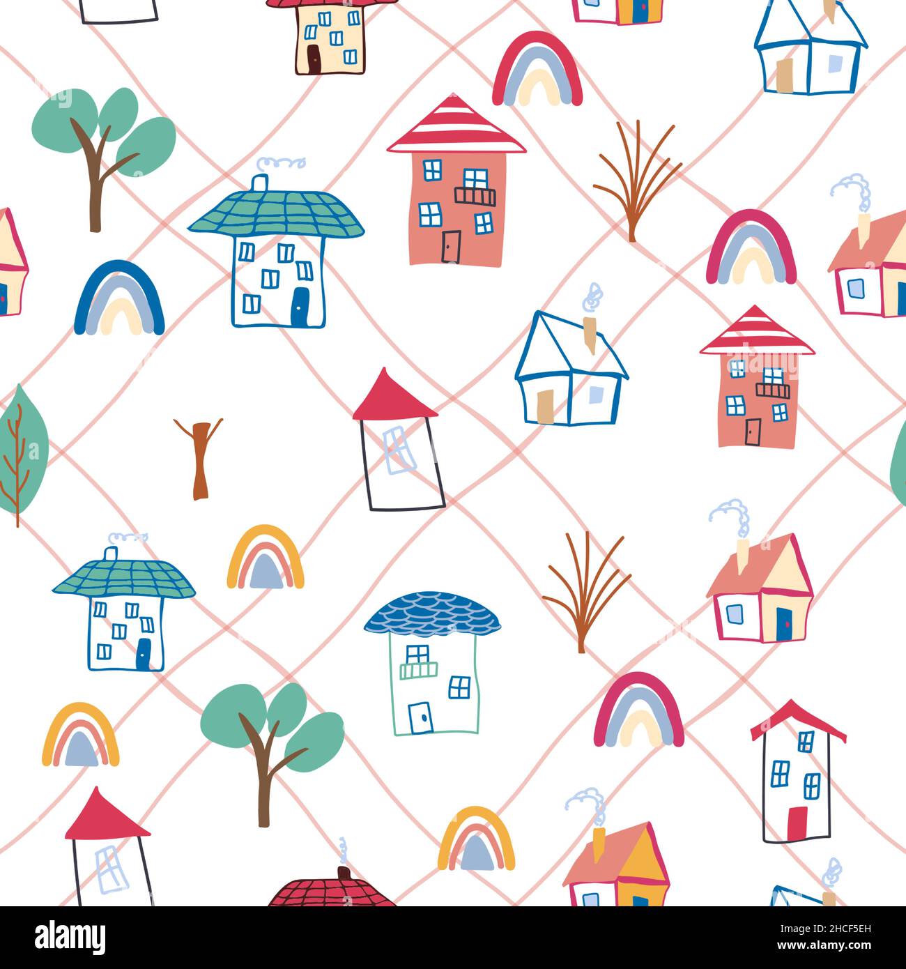 Pattern seamless kids with home doodle coloring element. house pattern ...