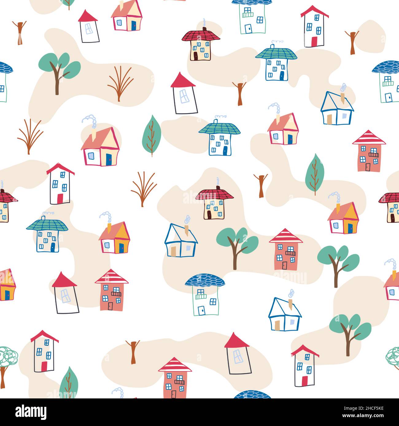 Pattern seamless kids with home doodle coloring element. house pattern ...