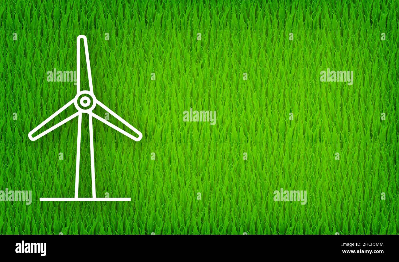 Windmill icon on green background. Solar power. Save planet. Motion ...