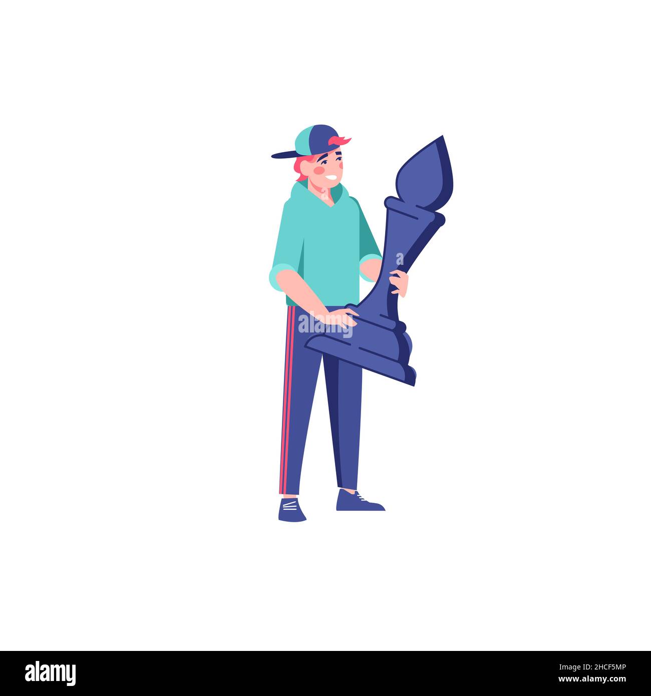 Flat cartoon man character holds chess figure,strategic planning and ...