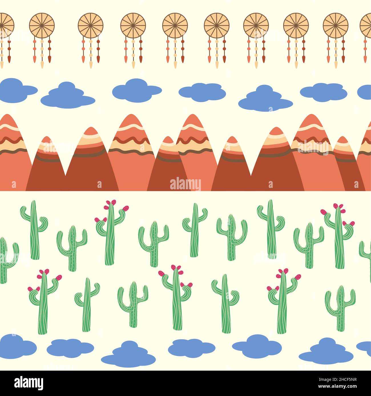 Vintage beautiful seamless desert pattern illustration. Landscape with ...