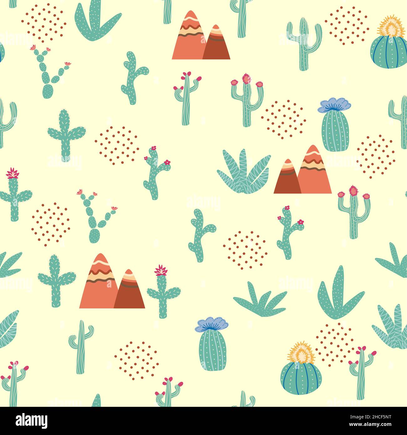 seamless pattern with different cactus. Bright repeated texture with ...