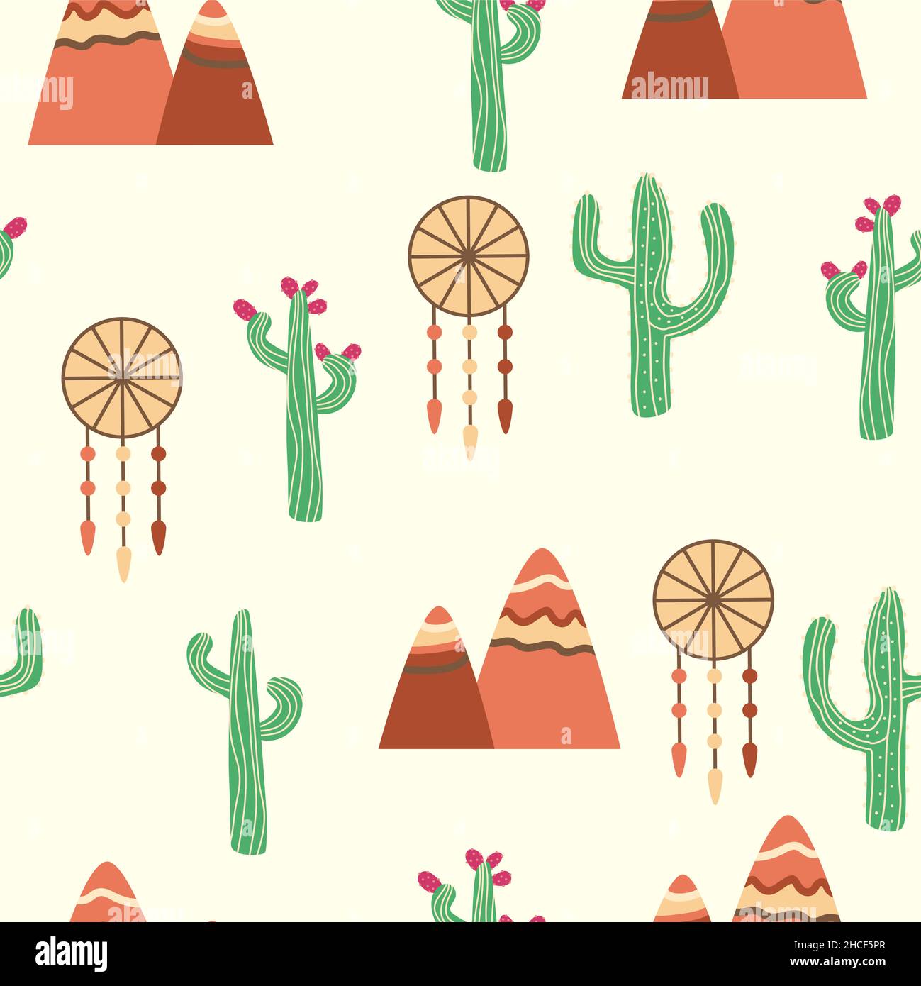 Vintage beautiful seamless desert pattern illustration. Landscape with ...