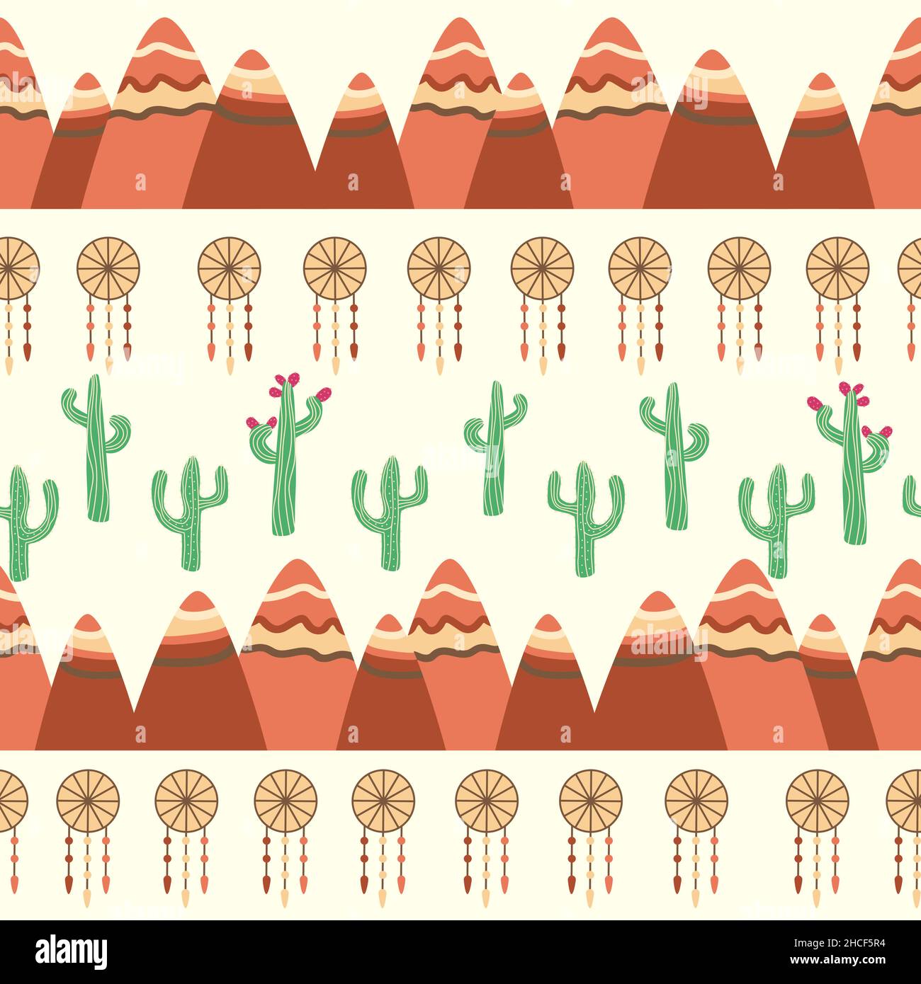 Vintage beautiful seamless desert pattern illustration. Landscape with ...