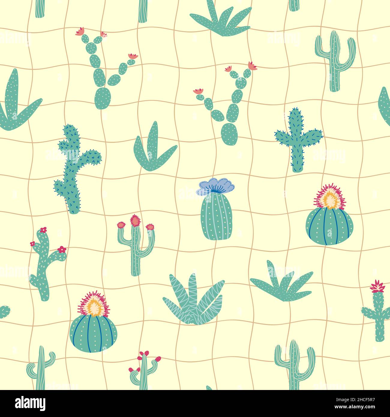 seamless pattern with different cactus. Bright repeated texture with ...