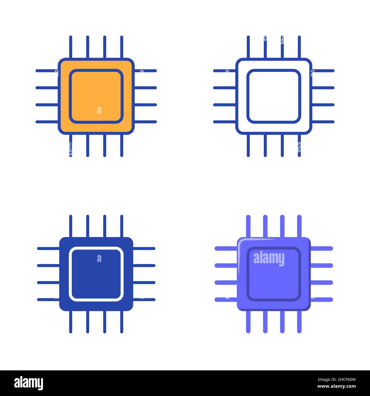 Microchip Icon Set In Flat And Line Style Cpu Central Processing Unit Symbol Vector